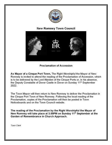 Press Release on the Proclamation of Accession - New Romney Town Council